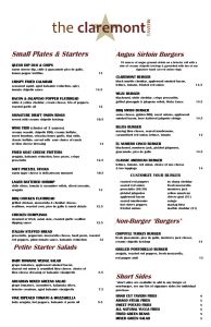 Lunch Menu – The Claremont Tavern